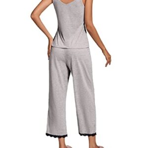 LYANER Women's Pajamas Set V Neck Sleeveless Cami Top with Pants PJ Sets Sleepwear Grey Medium