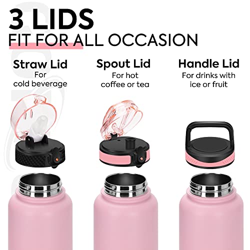 GOPPUS 40 oz Insulated Water Bottle With Straw Stainless Steel Sports Water Cup Flask with 3 Lids (Straw, Spout and Handle Lid) Wide Mouth Resusable Metal Water bottles Keep Hot and Cold for Men Women