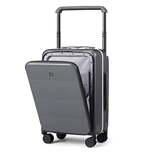 Hanke Carry On Luggage Airline Approved Hard Shell Suitcase with Spinner Wheels TSA Luggage Travel Suitcases Wide Handle for Men Women(Graphite Grey)