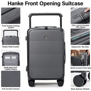 Hanke Carry On Luggage Airline Approved Hard Shell Suitcase with Spinner Wheels TSA Luggage Travel Suitcases Wide Handle for Men Women(Graphite Grey)