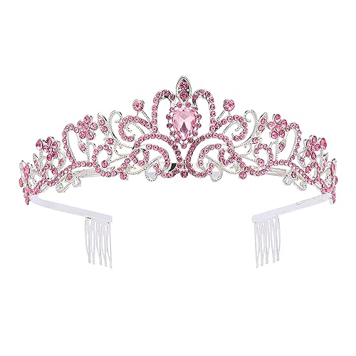 Tiara Crowns for Women Tiaras for Girls Princess Crown for Birthday Halloween Costume Bride Wedding Queen, Crystal (Pink)