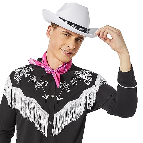 InSpirit Designs Adult Barbie and Ken Cowboy or Cowgirl Hat | Officially licensed | White Cowboy Hat | Interchangeable Barbie and Ken Ribbons