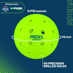 PCKL Elite 40 Pickleball Balls | Tournament and Competition Ball | 4 Pack of Balls | 50 Pack | 100 Bulk Pack | USA Pickleball Approved (4 Pack, Neon Green)