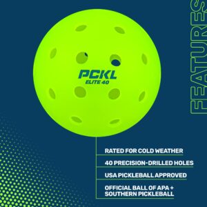 PCKL Elite 40 Pickleball Balls | Tournament and Competition Ball | 4 Pack of Balls | 50 Pack | 100 Bulk Pack | USA Pickleball Approved (4 Pack, Neon Green)