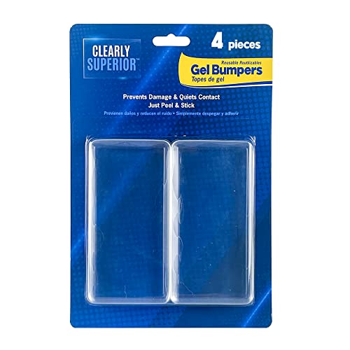 Clearly Superior Heavy Duty Wall Protectors - Large 4 Pack Rectangle 4" x 2" x .30" - Shields & Quiets Doors, Large Furniture, Bedframes, Appliances - Reusable and Easy to Apply Polymer Gel Bumpers