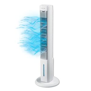 arctic air tower+ indoor evaporative cooler with oscillating and quiet fan function, auto-off timer, 4 fan speeds, led night light, 16-hour cooling, fan for bedroom, living room, office & more,white