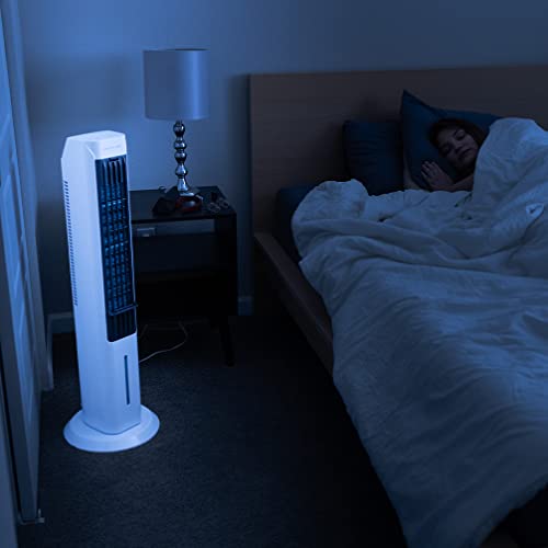 Arctic Air Tower+ Indoor Evaporative Cooler with Oscillating and Quiet Fan Function, Auto-Off Timer, 4 Fan Speeds, LED Night Light, 16-Hour Cooling, Fan for Bedroom, Living Room, Office & More,White