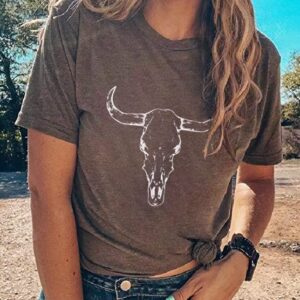 Western Clothes for Women Crewneck Aztec Graphic Loose Fit Summer Tees Tops(Cow,XL)