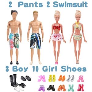 27 PCS Doll Clothes and Accessories for 11.5 Inch Girl Doll and 12 Inch Ken Doll Include 7 Boy Outfits 7 Girl Outfits 3 Pair of Ken Shoes 10 Pair of Girl Shoes Random Style