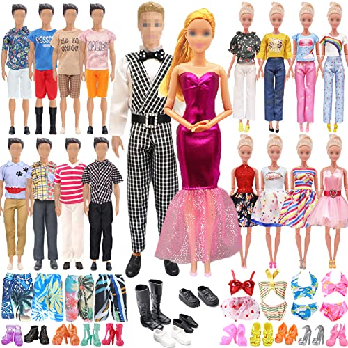 27 PCS Doll Clothes and Accessories for 11.5 Inch Girl Doll and 12 Inch Ken Doll Include 7 Boy Outfits 7 Girl Outfits 3 Pair of Ken Shoes 10 Pair of Girl Shoes Random Style