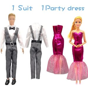 27 PCS Doll Clothes and Accessories for 11.5 Inch Girl Doll and 12 Inch Ken Doll Include 7 Boy Outfits 7 Girl Outfits 3 Pair of Ken Shoes 10 Pair of Girl Shoes Random Style