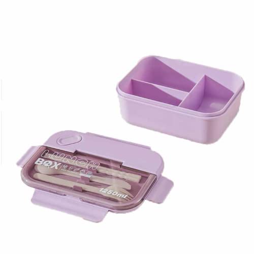 NIOIPXA Bento Box 2 or 3 Compartments, 1250ml/42oz Microwaveable Lunch Box with Tableware (Purple,3 compartments)