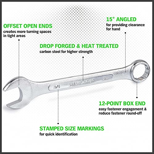 SWANLAKE 26PCS Combination Wrench Set with Roll-up Pouch, wrench set metric and standard, SAE 1/4” - 1” and Metric 8mm - 24mm