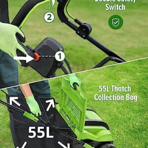 (2023 Upgraded) SWIPESMITH 16” 15 Amp Electric Dethatcher Scarifier, Lawn Dethatcher with 5-Position Depth Adjustment, 14.5 Gal Removable Thatch Collection Bag, Quick-Fold, Keeps Lawn Health