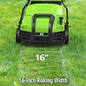 (2023 Upgraded) SWIPESMITH 16” 15 Amp Electric Dethatcher Scarifier, Lawn Dethatcher with 5-Position Depth Adjustment, 14.5 Gal Removable Thatch Collection Bag, Quick-Fold, Keeps Lawn Health