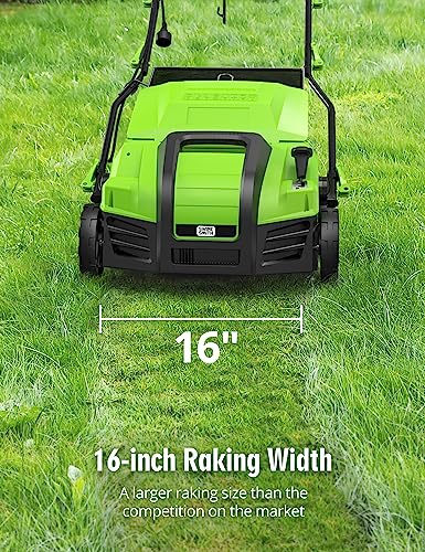 (2023 Upgraded) SWIPESMITH 16” 15 Amp Electric Dethatcher Scarifier, Lawn Dethatcher with 5-Position Depth Adjustment, 14.5 Gal Removable Thatch Collection Bag, Quick-Fold, Keeps Lawn Health