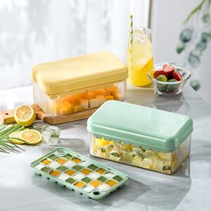 Ice Cube Tray With Lid and Bid, Ice Trays for Freezer Easy Release Ice Cube Mold with 2 Trays 1 Ice Bucket & Scoop Making 60 Pcs 0.7in Ice Cubes Chilling Cocktail Whiskey Tea Coffee (Green)