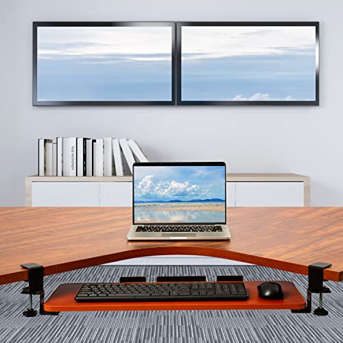 TOKPELA Keyboard Tray Under Desk for Corner L Shaped Desk, Ergonomic Corner Desk Keyboard Tray，Under The Desk Slide Out Computer Keyboard & Mouse Tray， 27.28" W x 11.85" D x 0.83”H (Dark Walnut)