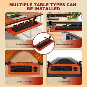 TOKPELA Keyboard Tray Under Desk for Corner L Shaped Desk, Ergonomic Corner Desk Keyboard Tray，Under The Desk Slide Out Computer Keyboard & Mouse Tray， 27.28" W x 11.85" D x 0.83”H (Dark Walnut)