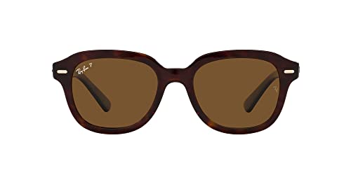 Ray-Ban RB4398F Erik Low Bridge Fit Square Sunglasses, Havana/Polarized Brown, 53 mm