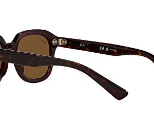 Ray-Ban RB4398F Erik Low Bridge Fit Square Sunglasses, Havana/Polarized Brown, 53 mm