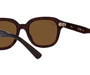 Ray-Ban RB4398F Erik Low Bridge Fit Square Sunglasses, Havana/Polarized Brown, 53 mm