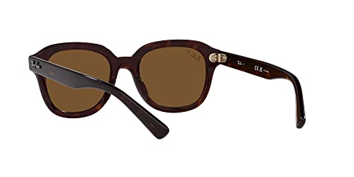 Ray-Ban RB4398F Erik Low Bridge Fit Square Sunglasses, Havana/Polarized Brown, 53 mm