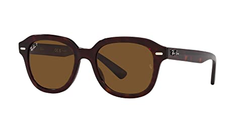 Ray-Ban RB4398F Erik Low Bridge Fit Square Sunglasses, Havana/Polarized Brown, 53 mm