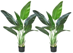 haihong 2packs 4ft artificial bird of paradise plant,faux palm tree potted plant with real touch leaves,fake trees for home living room office indoor outdoor decor(4 ft-2packs)