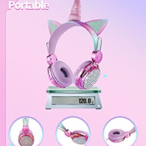 charlxee 𝟐𝟎𝟐𝟑 𝐍𝐞𝐰 Kids Unicorns Headphones with Mic for School/Travel,85dB Volume Limited,Shareport,Unicorns Gifts for Girls,On/Over Ear HD Stereo Wired Headsets with Nylon Cable-Hot Pink