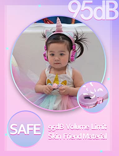 charlxee 𝟐𝟎𝟐𝟑 𝐍𝐞𝐰 Kids Unicorns Headphones with Mic for School/Travel,85dB Volume Limited,Shareport,Unicorns Gifts for Girls,On/Over Ear HD Stereo Wired Headsets with Nylon Cable-Hot Pink