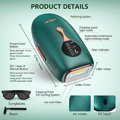 Laser Hair Removal for Women Permanent, Ipl Hair Removal Device Painless, Hair Remover for Women Home, for Face Bikini Line Armpit Leg Back-Ice Cooling Function-5 Energy Levels-Latest Flash Technology