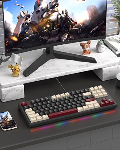 Compact 80% Mechanical Gaming Keyboard, Wired tkl Keyboard with Yellow Switches, Ergonomic Design Retro Style Gaming Keyboard with Rainbow Led Backlit for Windows PC Mac, Black & White