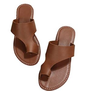 GORGLITTER Open Toe Flat Sandals Single Band Toe Ring Thong Sandals Flip Flops Brown EUR38