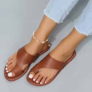 GORGLITTER Open Toe Flat Sandals Single Band Toe Ring Thong Sandals Flip Flops Brown EUR38