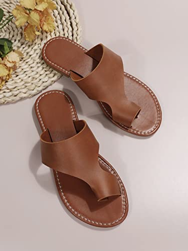 GORGLITTER Open Toe Flat Sandals Single Band Toe Ring Thong Sandals Flip Flops Brown EUR38