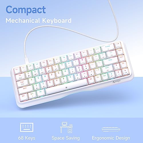 KEMOVE K68se Wired 60% Gaming Mechanical Keyboard RGB Backlit/Lighting Strip,Linear Red Switch,DSA Profile PBT Keycaps Windows and Mac Compatible,White