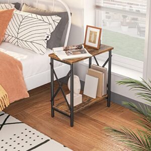 MAHANCRIS Slim Side Table, Narrow End Table, Hallway Nightstand for Livingroom, Bedroom, Slim Night Table with Storage Shelf, X-Shaped Design, Steel Frame, Industrial Style, Rustic Brown ETHR4801Z