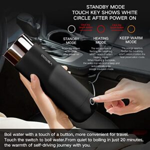 VSITOO Car Electric Kettle Travel Kettle Mini Tea Kettle Electric Water Boiler With Automatic Shut off & Keep Warm, Electric 306 Stainless Steel Water Boilers with One Key to Boil Water, DC12V/24V