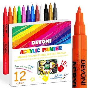 DEYONI 12 Colors Acrylic Paint pens for kid 0.7mm,Extra Fine Paint Pens Acrylic Markers Canvas, Rock Painting, Wood, Fabric, Ceramic, Stone, Metal,art supplies