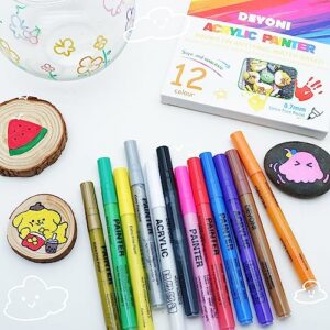 DEYONI 12 Colors Acrylic Paint pens for kid 0.7mm,Extra Fine Paint Pens Acrylic Markers Canvas, Rock Painting, Wood, Fabric, Ceramic, Stone, Metal,art supplies