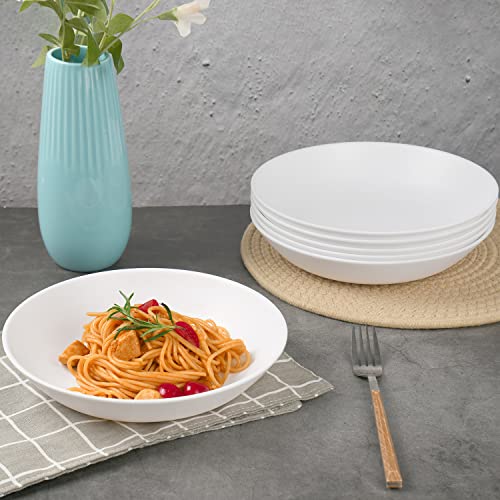 GEHE Pasta Bowls 34oz, 8.6" Large Salad Bowls, White Serving Bowls for Kitchen, Bamboo Fiber Pasta Bowls Set of 6, Dinner Bowls and Pasta Plates for Salad, Soup and Dishwasher Safe, House-warming Gift