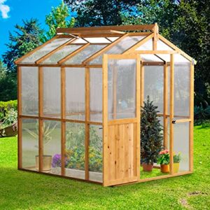 aoodor 81” (l) x 93”(w) x 98”(h) outdoor walk-in greenhouse, plant gardening polycarbonate green house with roof vent and fir frame for backyard garden