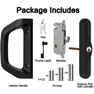 EASILOK Sliding Door Handle Set with Key Cylinder & Mortise Lock, Patio Door Handle Replacement Fits Door Thickness from 1-1/2" to 2-4/25",3-15/16''Screw Hole Spacing