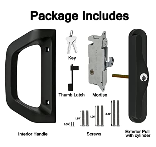 EASILOK Sliding Door Handle Set with Key Cylinder & Mortise Lock, Patio Door Handle Replacement Fits Door Thickness from 1-1/2" to 2-4/25",3-15/16''Screw Hole Spacing