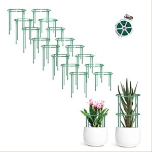 growneer plant stake, 16 pcs plant support stakes, stackable flower support stake for garden, tomato plant support with 50m twist tie, plant holder for indoor and outdoor, easy to assemble