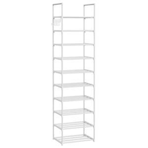 WEXCISE Metal Shoe Rack Organizer 10 Tiers Tall Shoe Rack 20-24 Pairs Narrow Shoe Racks for Closets Entryway Vertical Shoe and Boots Organizer Storage Sturdy White Shoe Shelf Shoe Cabinet