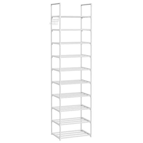 WEXCISE Metal Shoe Rack Organizer 10 Tiers Tall Shoe Rack 20-24 Pairs Narrow Shoe Racks for Closets Entryway Vertical Shoe and Boots Organizer Storage Sturdy White Shoe Shelf Shoe Cabinet