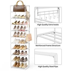 WEXCISE Metal Shoe Rack Organizer 10 Tiers Tall Shoe Rack 20-24 Pairs Narrow Shoe Racks for Closets Entryway Vertical Shoe and Boots Organizer Storage Sturdy White Shoe Shelf Shoe Cabinet