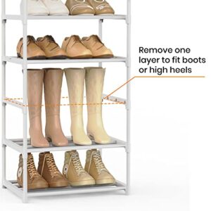 WEXCISE Metal Shoe Rack Organizer 10 Tiers Tall Shoe Rack 20-24 Pairs Narrow Shoe Racks for Closets Entryway Vertical Shoe and Boots Organizer Storage Sturdy White Shoe Shelf Shoe Cabinet